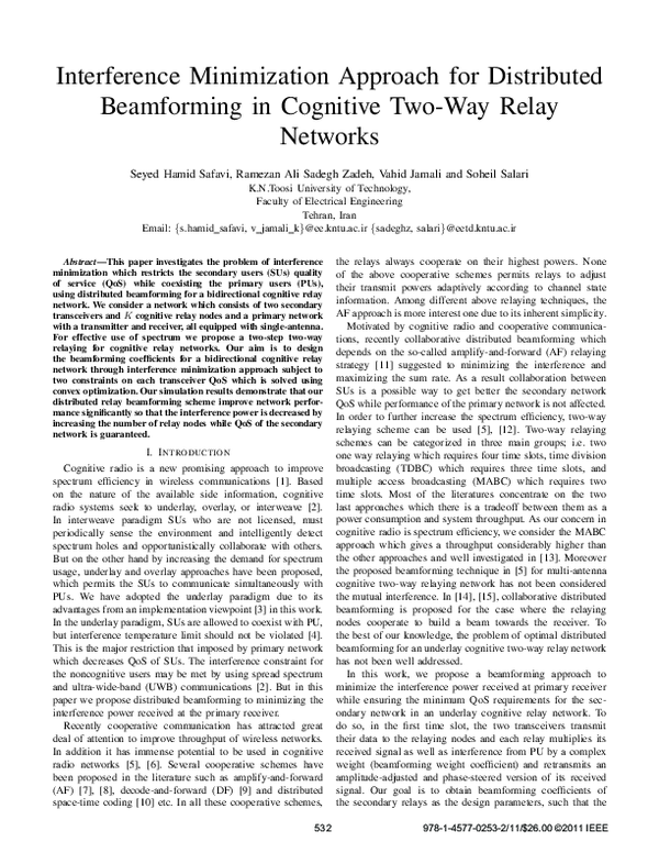 Pdf Interference Minimization Approach For Distributed Beamforming In Cognitive Two Way Relay