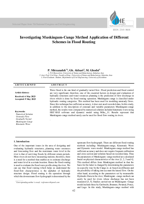 Pdf Investigating Muskingum Cunge Method Application Of Different