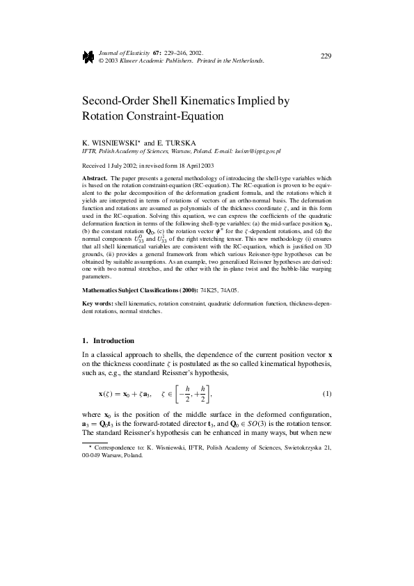 (PDF) Second-Order Shell Kinematics Implied by Rotation Constraint-Equation