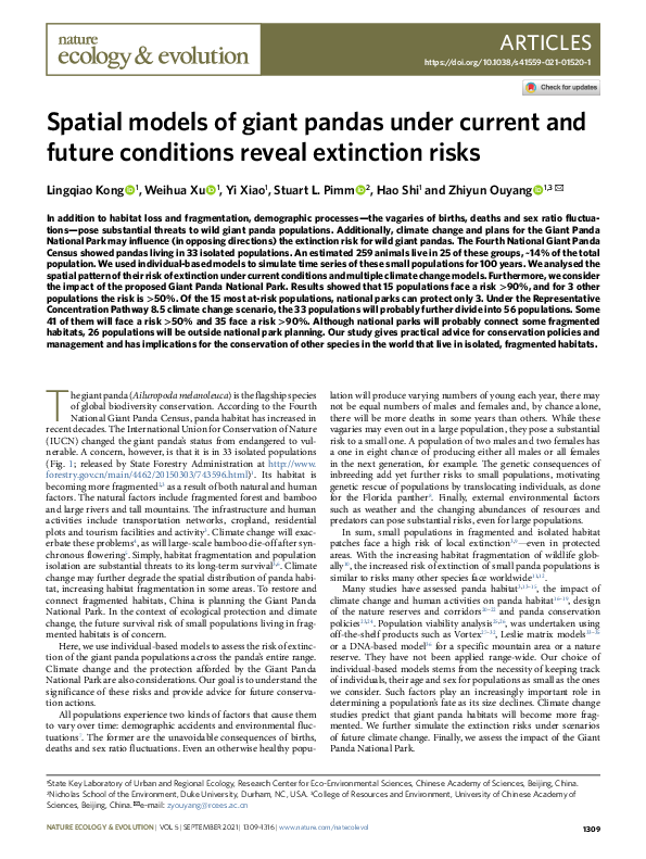 (PDF) Spatial models of giant pandas under current and future ...