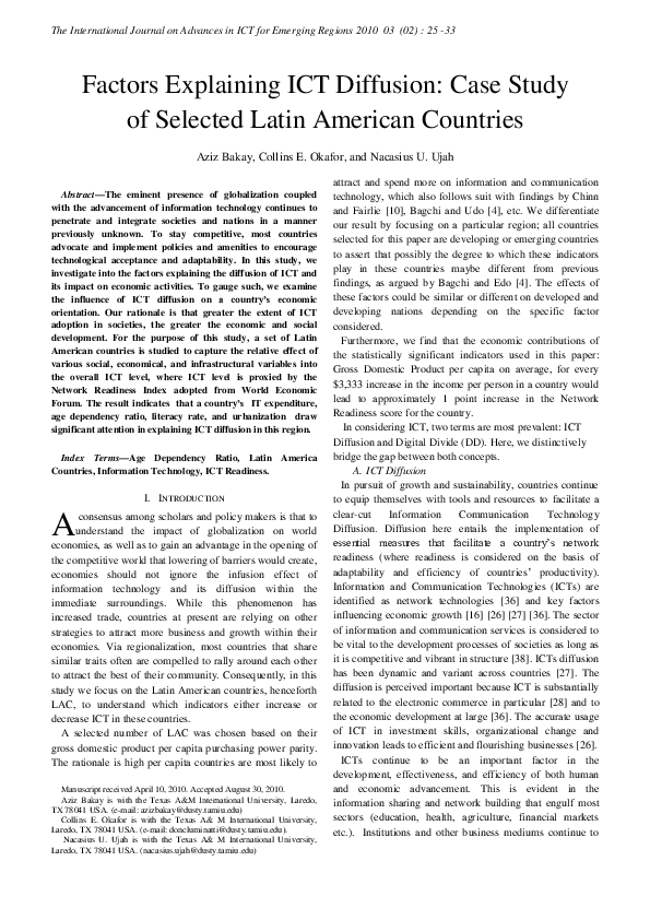 (PDF) Factors Explaining ICT Diffusion: Case Study of Selected Latin ...
