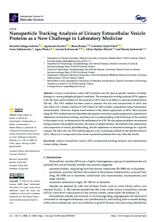 Pdf Nanoparticle Tracking Analysis Of Urinary Extracellular Vesicle