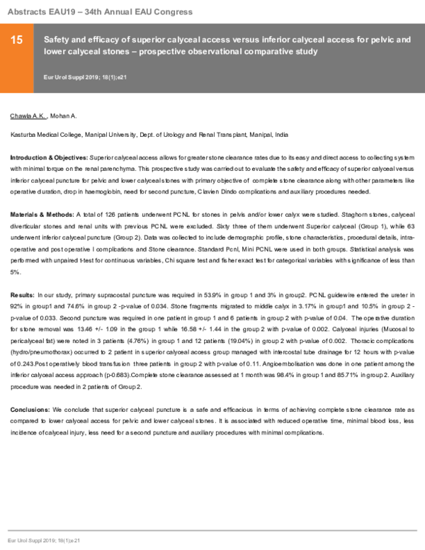 (PDF) Safety and efficacy of superior calyceal access versus inferior ...