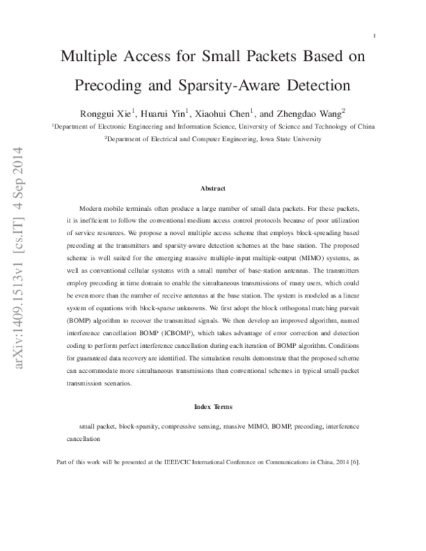 (PDF) Multiple Access for Small Packets Based on Precoding and Sparsity ...