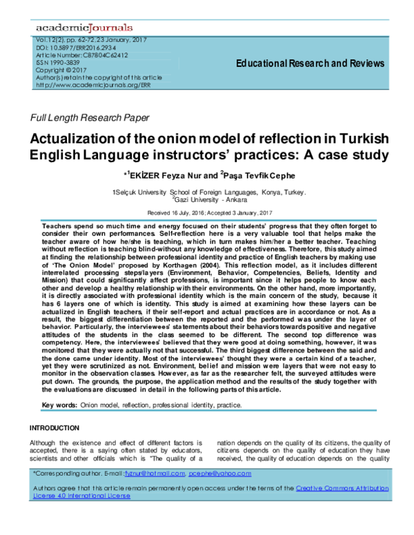 (PDF) Actualization of the onion model of reflection in Turkish English ...