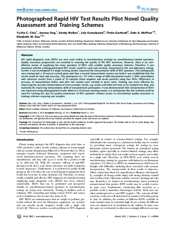 (PDF) Photographed Rapid HIV Test Results Pilot Novel Quality ...