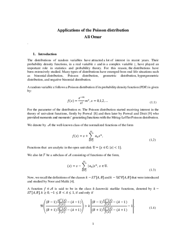 (PDF) Applications of the Poisson distribution