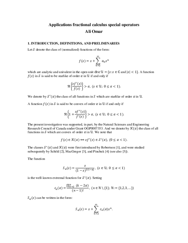 (PDF) Applications fractional calculus special operators