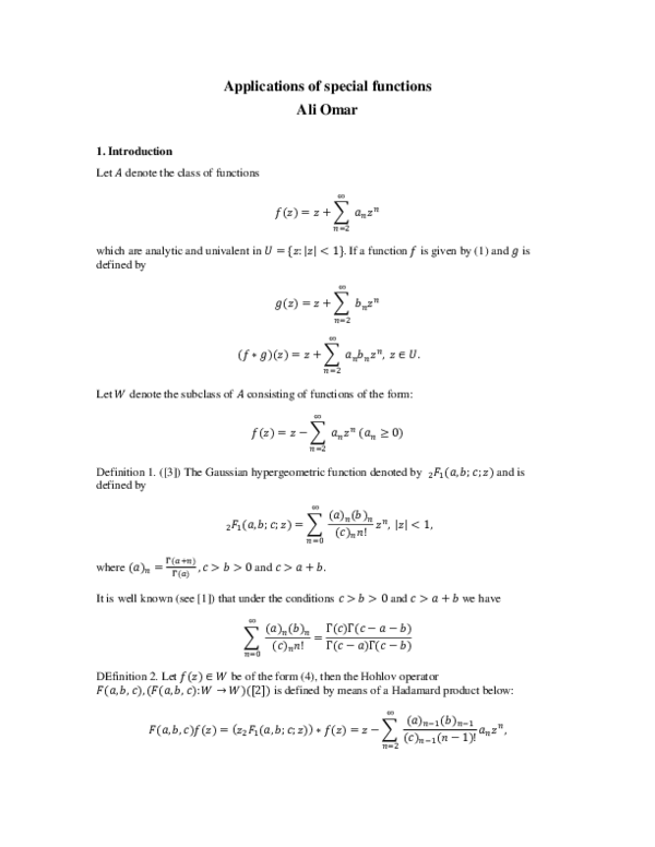 (PDF) Applications of special functions