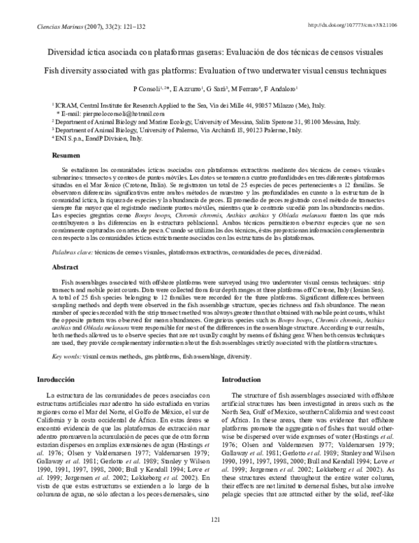 (PDF) Fish diversity associated with gas platforms: Evaluation of two ...