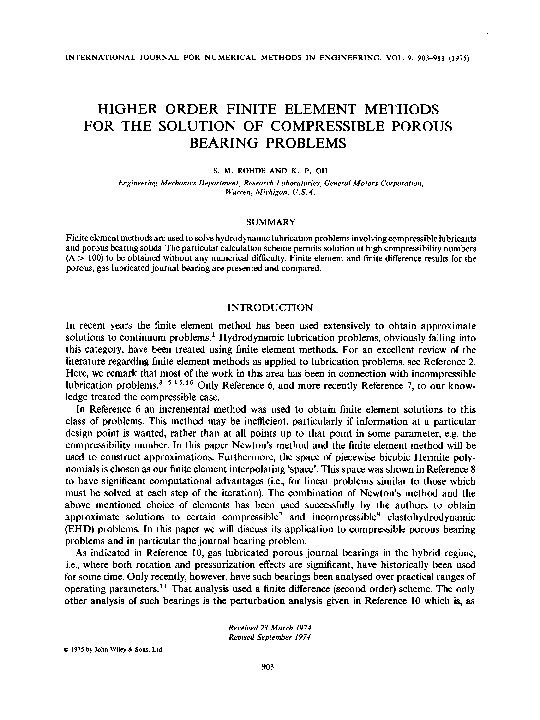 (PDF) Higher order finite element methods for the solution of compressible porous bearing ...