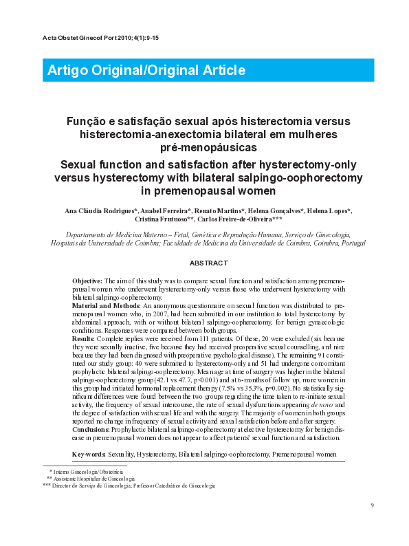 (PDF) Função e satisfação sexual após histerectomia versus ...