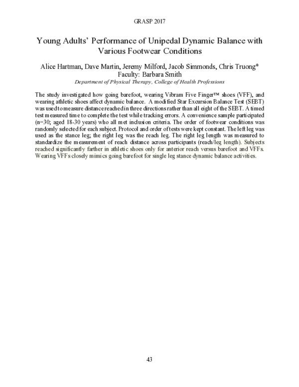 (PDF) Young Adults Performance of Unipedal Dynamic Balance with Various ...