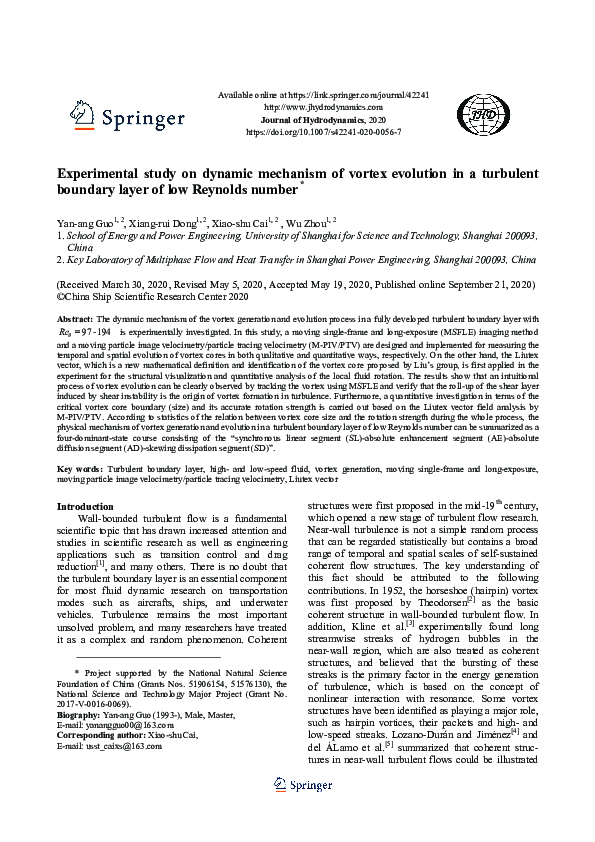 (PDF) Experimental study on dynamic mechanism of vortex evolution in a ...