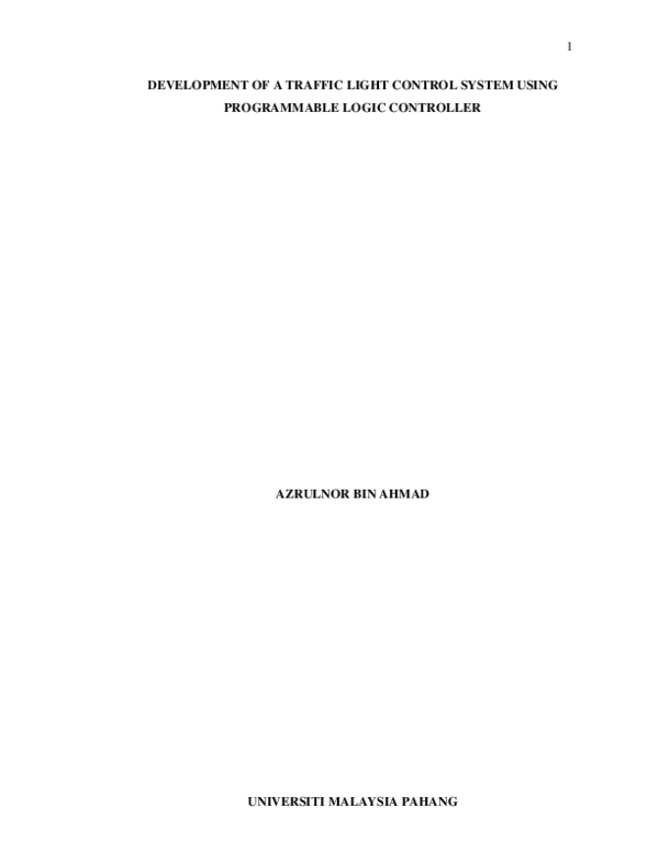 Pdf Development Of Traffic Light Control System Using Programmable Logic Controller Azrulnor