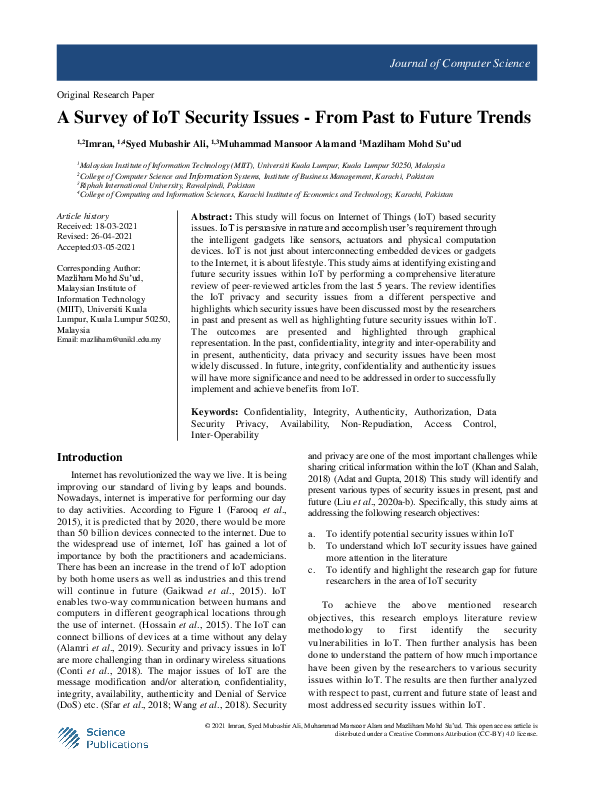 (PDF) A Survey of IoT Security Issues - From Past to Future Trends