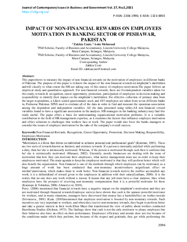 (PDF) Impact of Non-Financial Rewards on Employees’ Motivation and Their Turnover Intention in ...