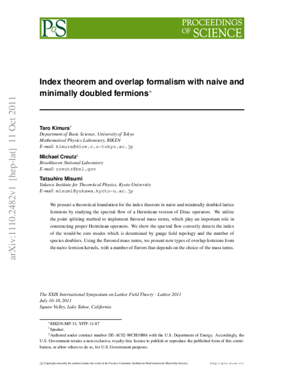 (PDF) Index Theorem and Overlap Formalism with Naive and Minimally ...
