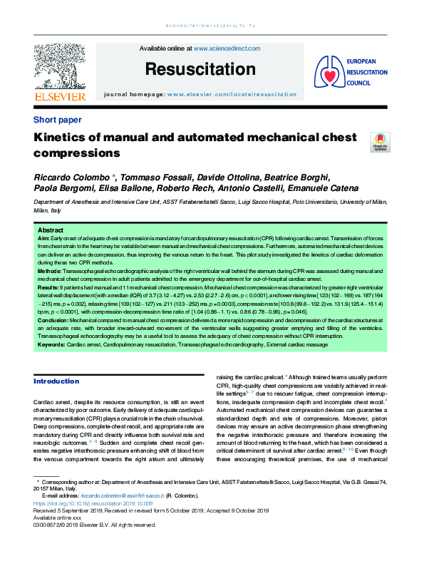 (PDF) Kinetics of manual and automated mechanical chest compressions