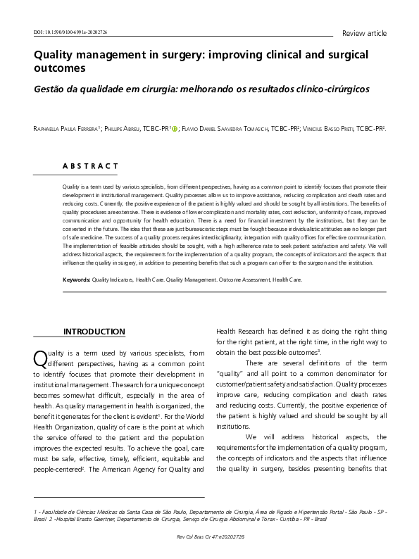 (PDF) Quality management in surgery: improving clinical and surgical ...
