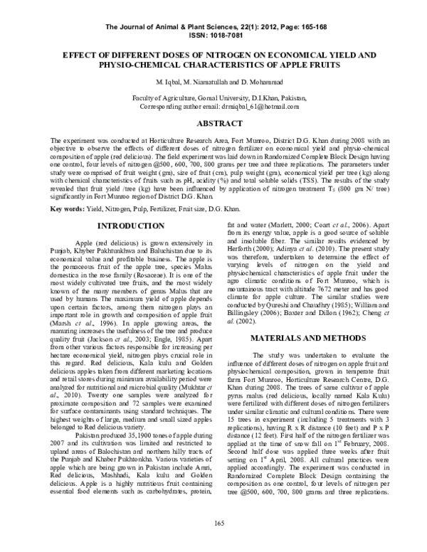 Pdf Effect Of Different Doses Of Nitrogen On Economical Yield And Physio Chemical