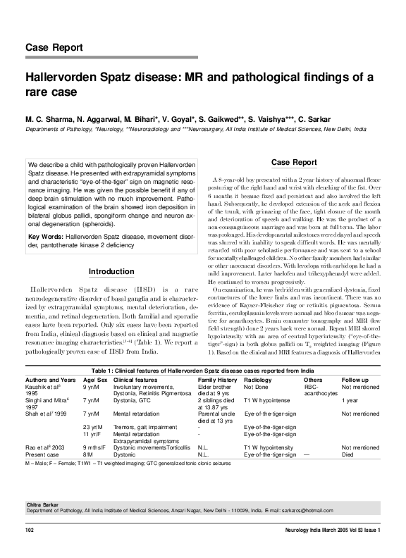 (PDF) Case Report - Hallervorden Spatz disease: MR and pathological findings of a rare case