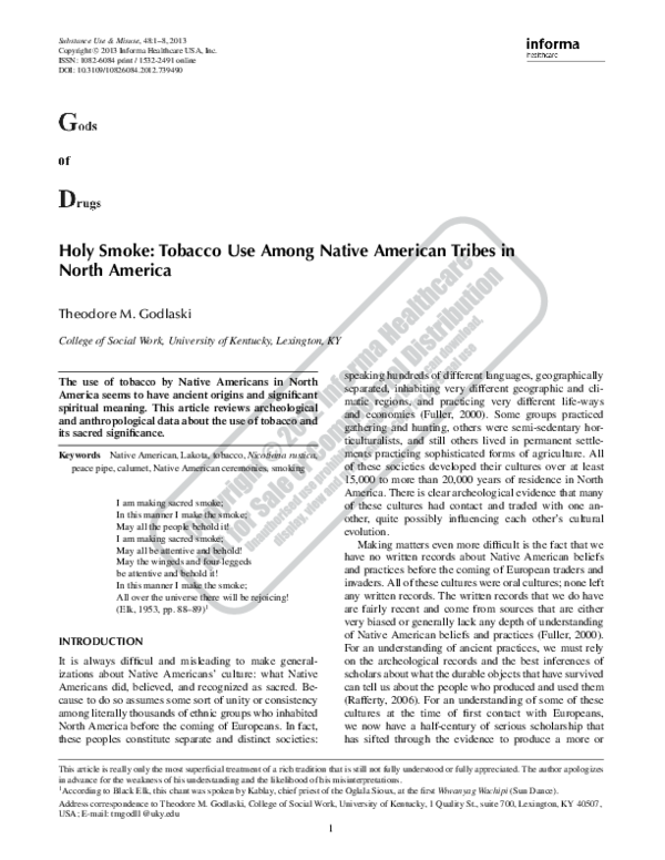 (PDF) Holy Smoke: Tobacco Use Among Native American Tribes in North America