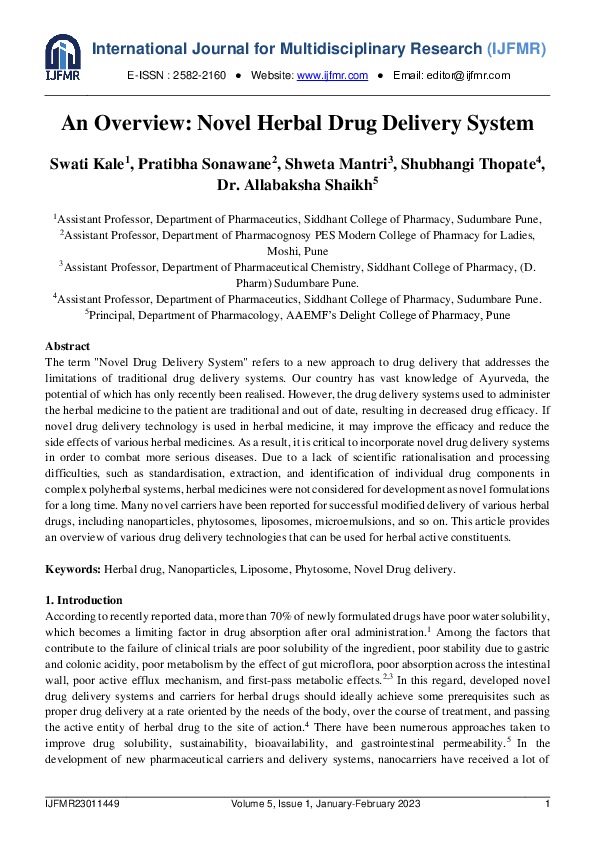 (PDF) An Overview: Novel Herbal Drug Delivery System