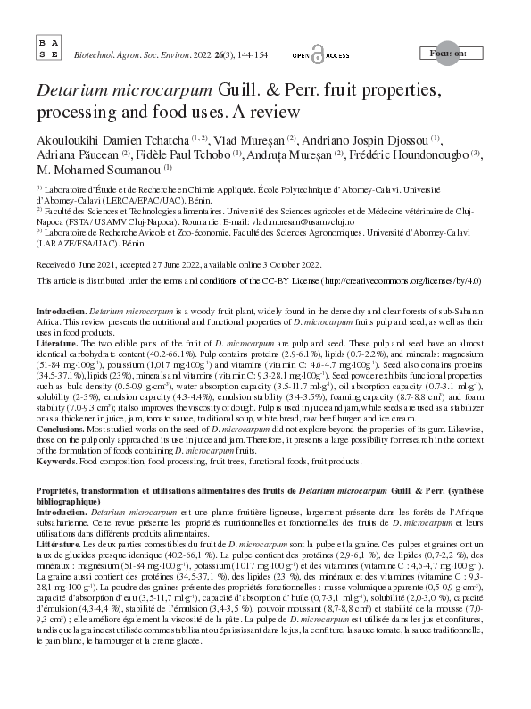 (PDF) Detarium microcarpum Guill. & Perr. fruit properties, processing ...