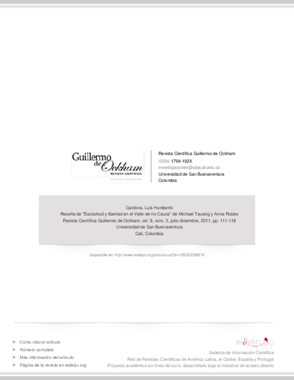 (PDF) Reseña de "Esclavitud y libertad en el Valle de río Cauca" de ...
