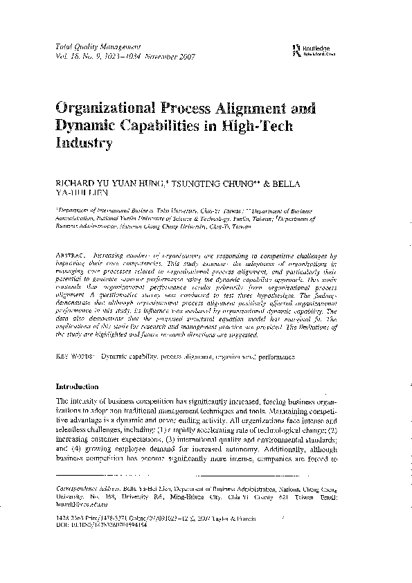 (PDF) Organizational Process Alignment and Dynamic Capabilities in High ...