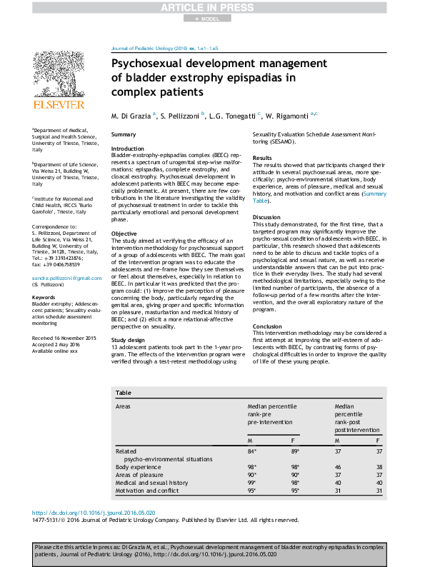 (PDF) Psychosexual development management of bladder exstrophy ...