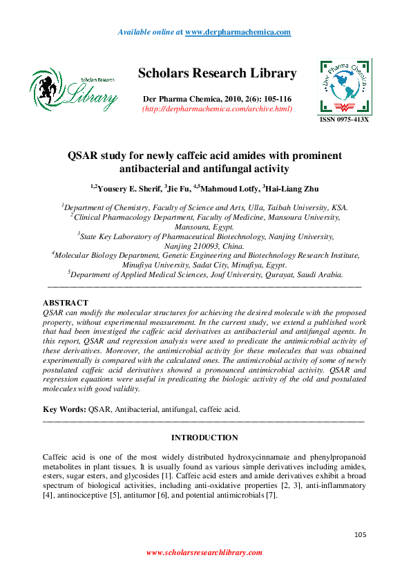 (PDF) QSAR study for newly caffeic acid amides with prominent antibacterial and antifungal activity