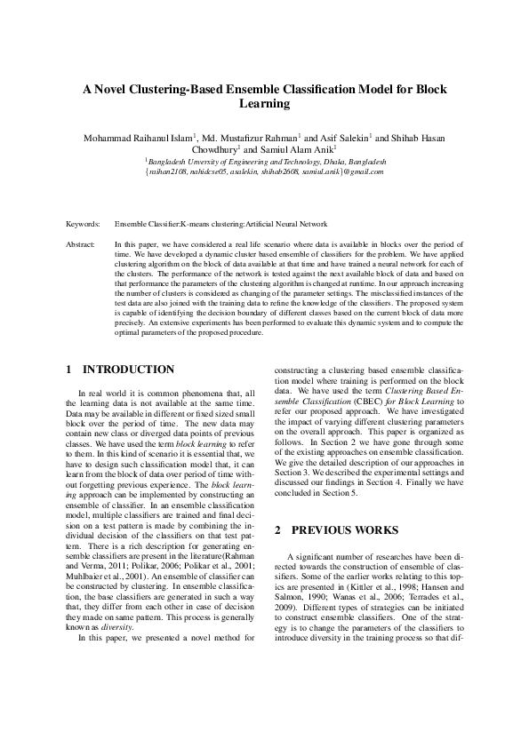 Pdf A Novel Clustering Based Ensemble Classification Model For Block Learning
