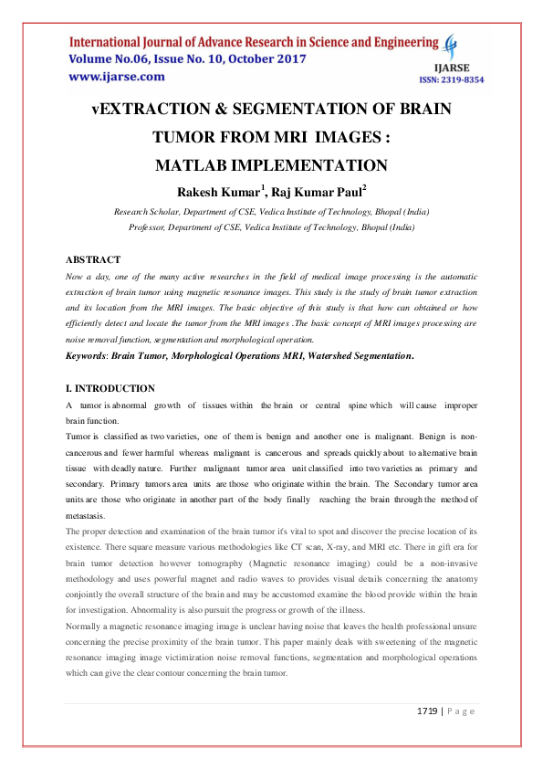 (PDF) vEXTRACTION & SEGMENTATION OF BRAIN TUMOR FROM MRI IMAGES : MATLAB IMPLEMENTATION
