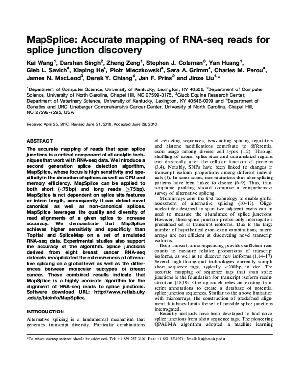(PDF) MapSplice: Accurate mapping of RNA-seq reads for splice junction discovery | James Macleod ...