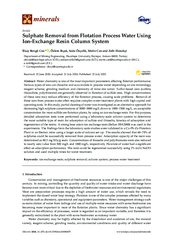 (PDF) Sulphate Removal from Flotation Process Water Using Ion-Exchange Resin Column System