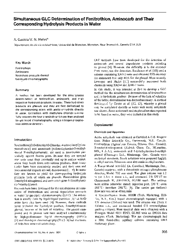 (PDF) Simultaneous GLC determination of fenitrothion, aminocarb and their corresponding ...