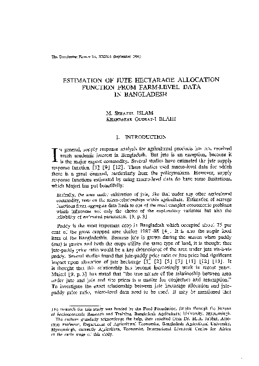 (PDF) Estimation of Jute Hectarage Allocation Function from Farm‐Level ...