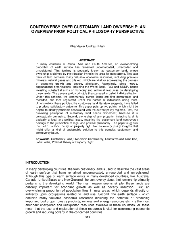 (PDF) Controversy over Customary Land Ownership: An Overview from ...