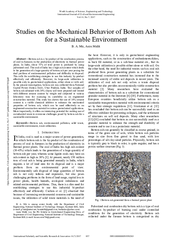 (PDF) Studies on the Mechanical Behavior of Bottom Ash for a ...