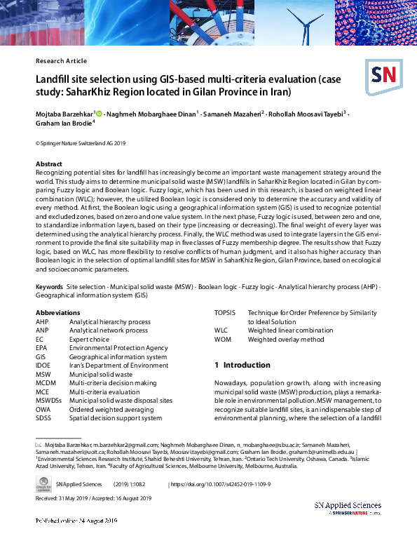 (PDF) Landfill site selection using GIS based multi criteria evaluation technique. A case study ...