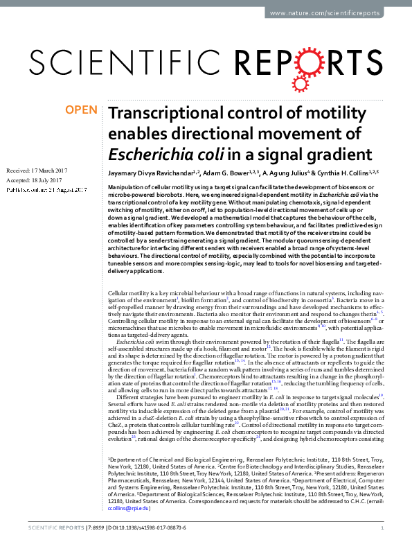 (PDF) Transcriptional control of motility enables directional movement ...