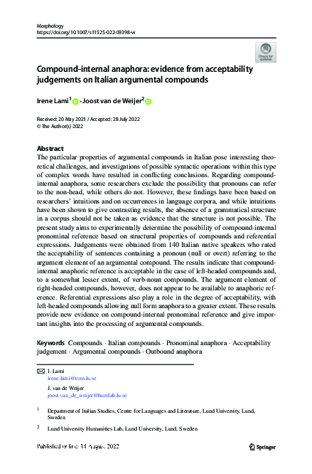 (PDF) Compound-internal anaphora: evidence from acceptability ...