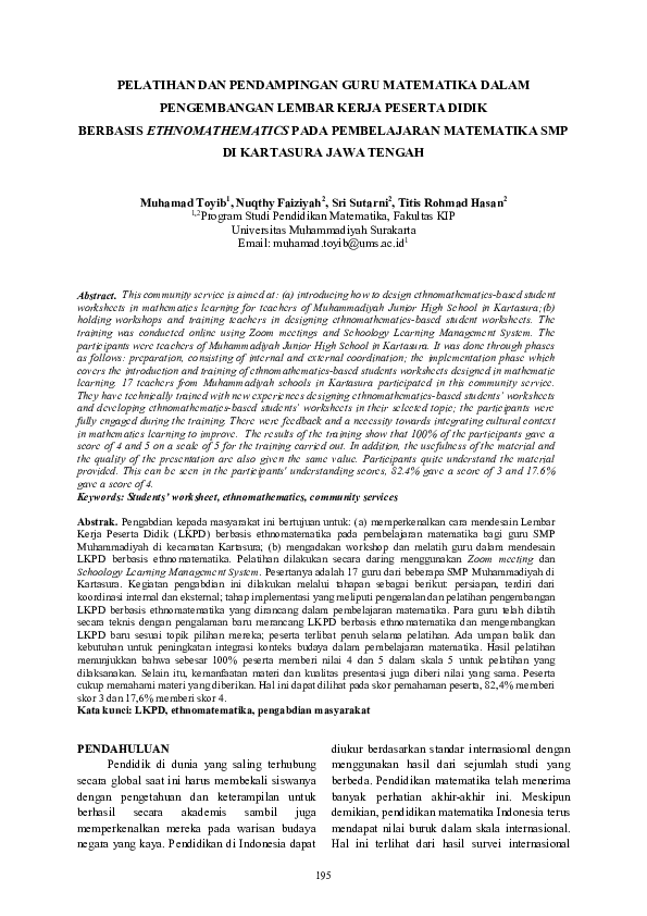 (PDF) Pelatihan Dan Pendampingan Guru Matematika Dalam Pengembangan Lembar Kerja Peserta Didik ...