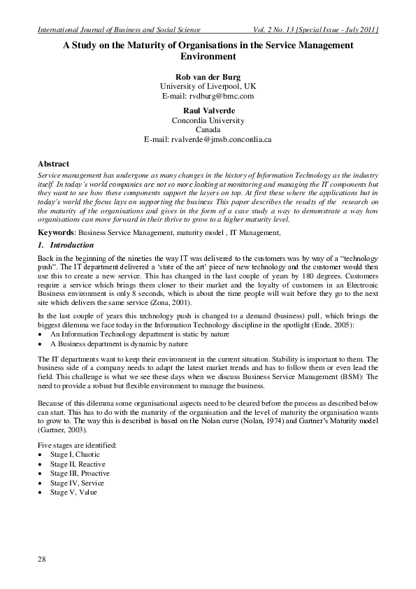 (PDF) A Study on the Maturity of Organisations in the Service ...