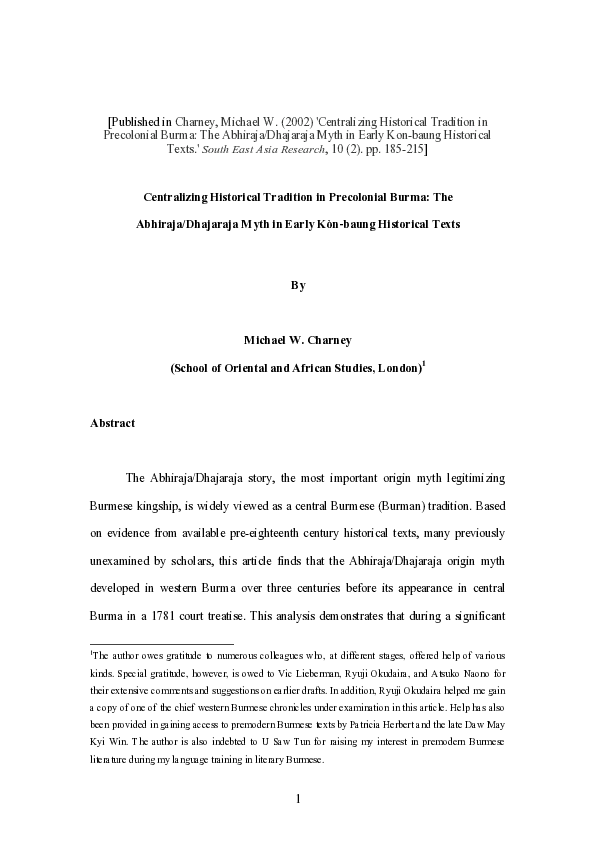 (PDF) Centralizing Historical Tradition in Precolonial Burma: The ...