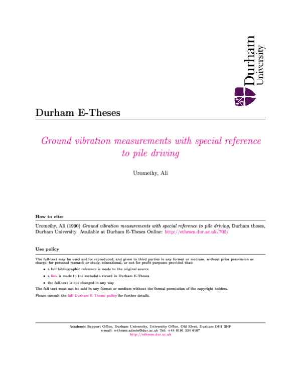 (PDF) Ground vibration measurements with special reference to pile driving