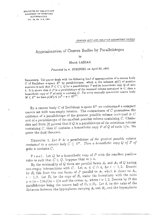 (PDF) Approximation of convex bodies by parallelotopes
