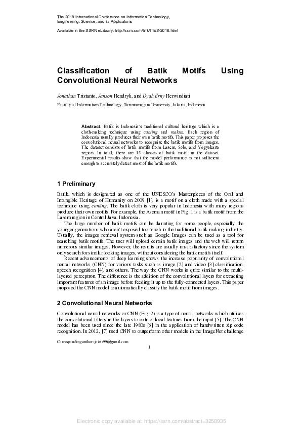 (PDF) Classification of Batik Motifs Using Convolutional Neural Networks